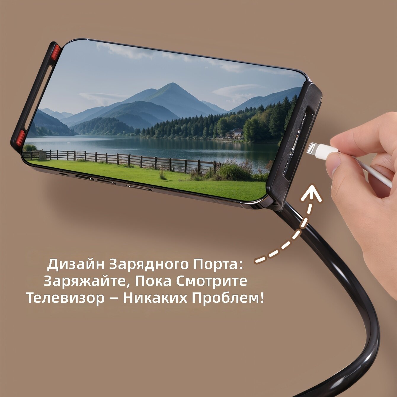 Держатель для телефона и планшета на стену/кровать, гибкий «гусиная шея», 360° вращение, 1 шт, черный, модель Upgrade A