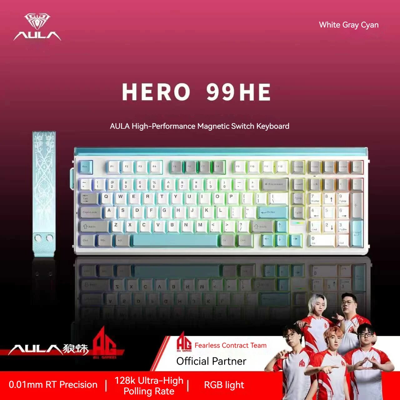Механическая игровая клавиатура AULA Hero 99he 101 клавиш проводная Grey White Cyan