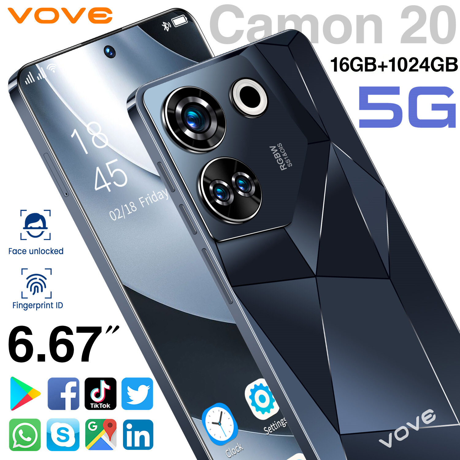Смартфон Camon20 , экран 6.67", 5000 мА·ч, 3 основные камеры, Android 14