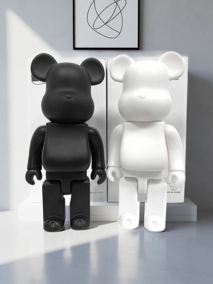 Виниловый Мишка черный матовый bearbrick 28 см для росписи, создайте подарок своими руками