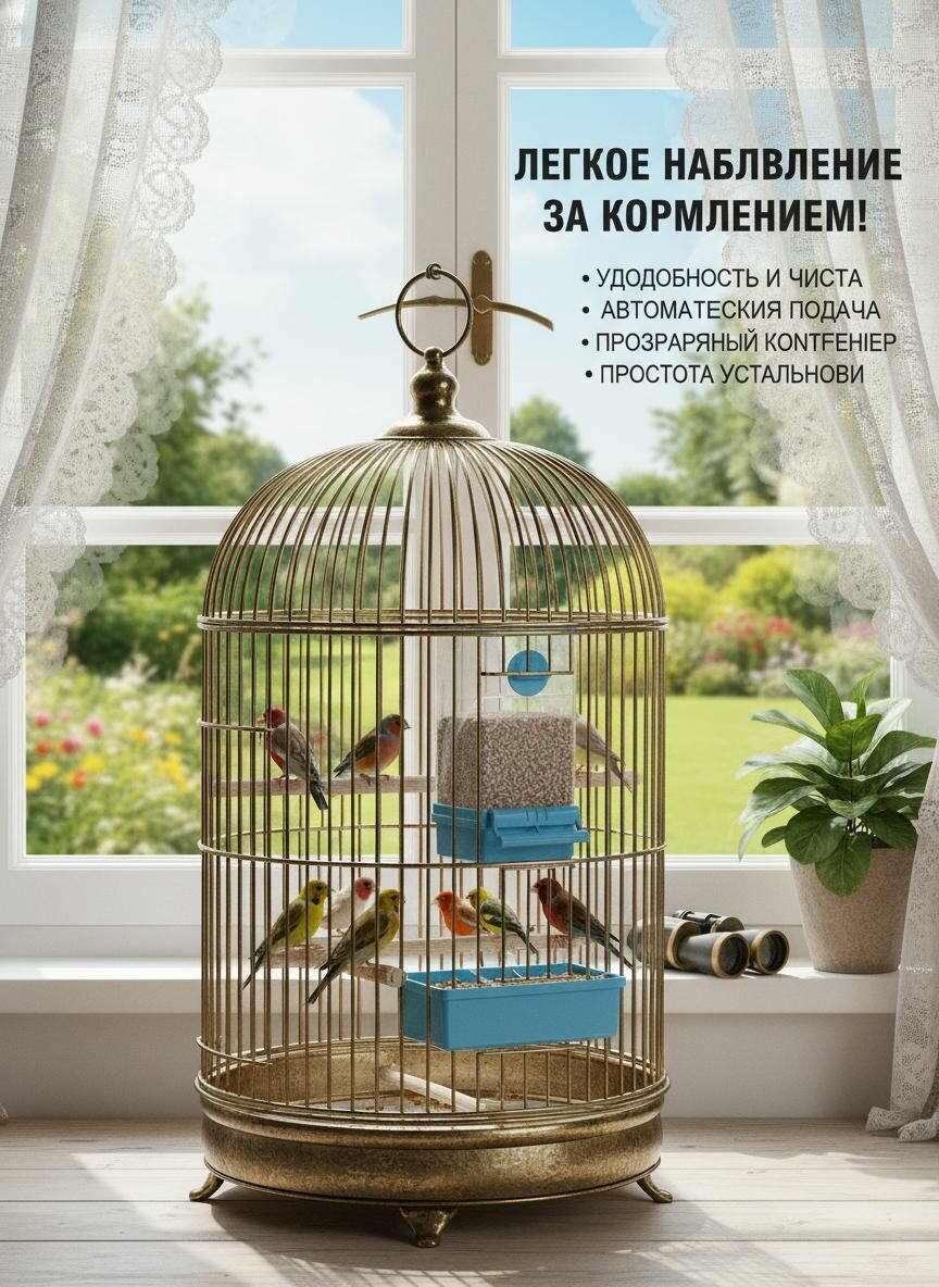 Автокормушка для птиц и попугаев в клетку бункерная от шелухи, прозрачная кормушка непросыпайка навесная