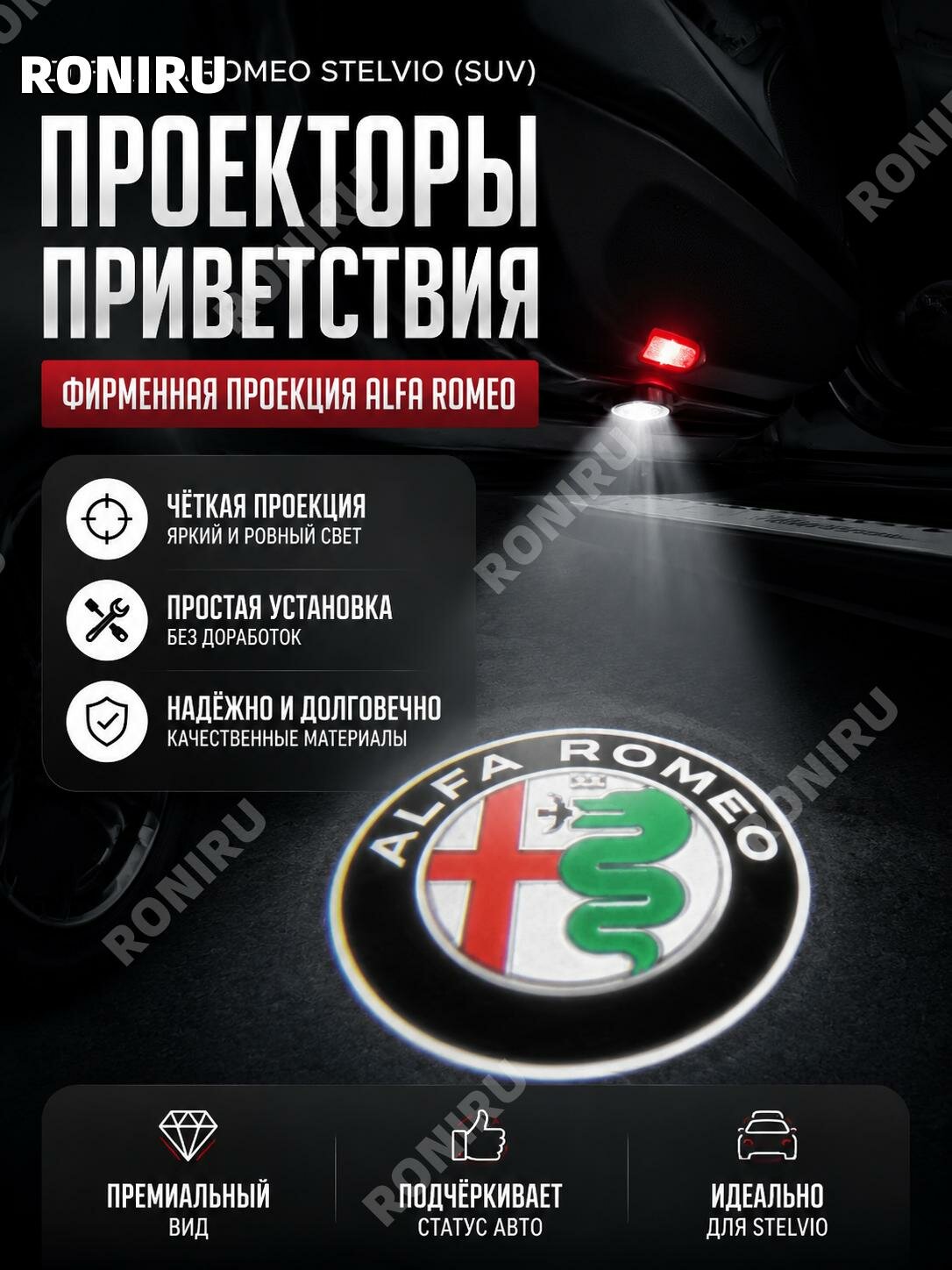 Приветственная подсветка двери для Alfa Romeo Stelvio SUV и Giulia из ABS и смолы