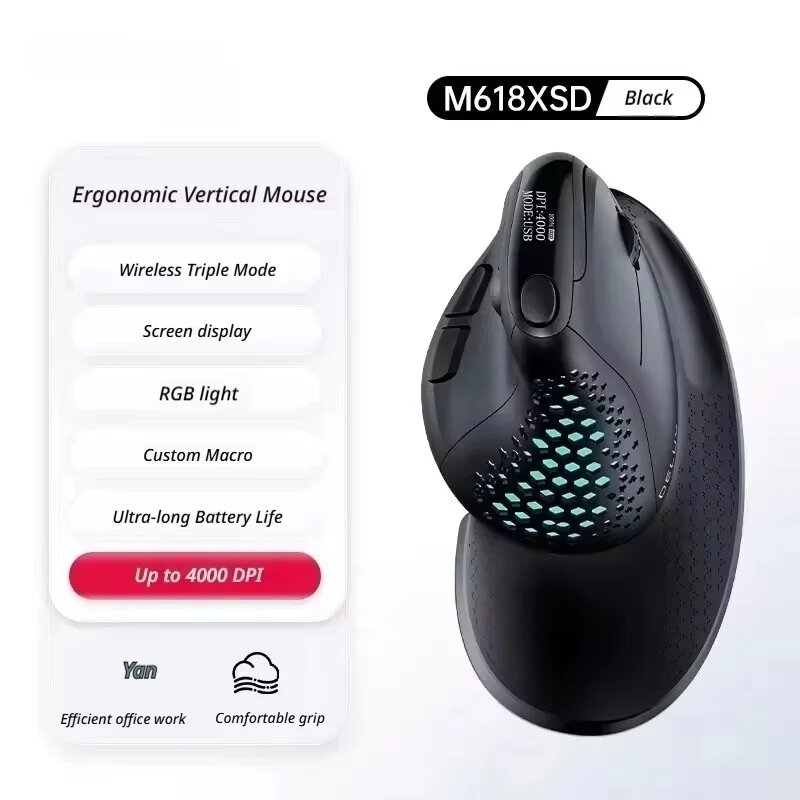 Вертикальная мышь Delux M618XSD Black, 4000 DPI