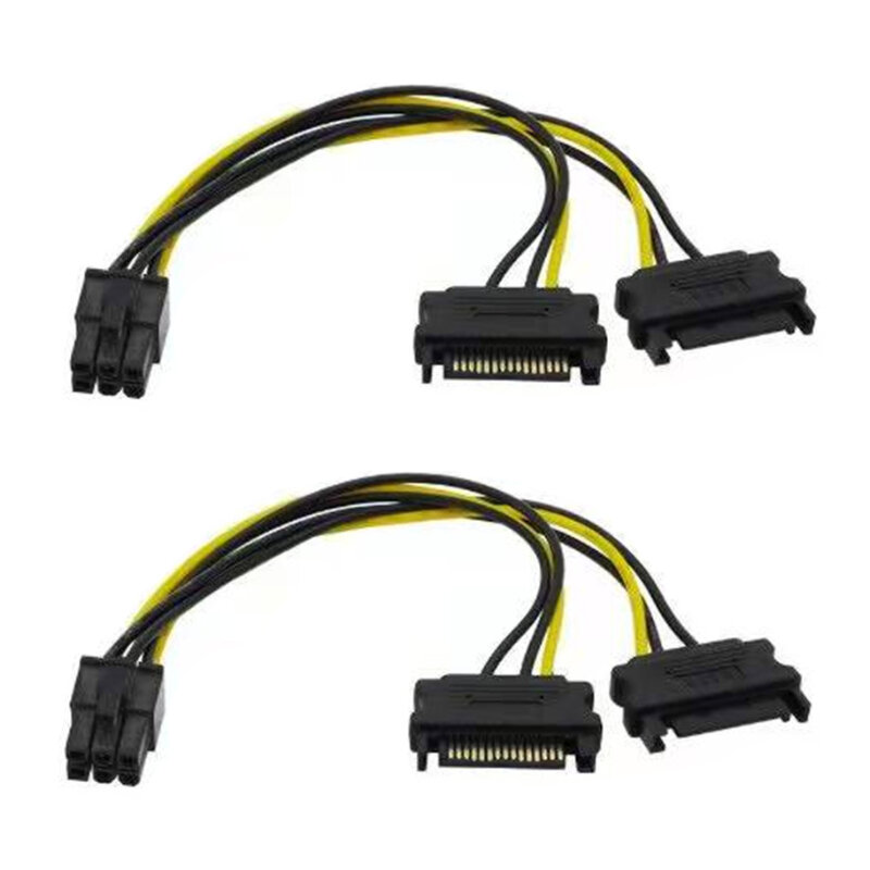 Кабель-переходник двойной SATA 15-pin мужской на PCI-E 6-pin мужской для видеокарты, 2 шт, 7.87 дюйма