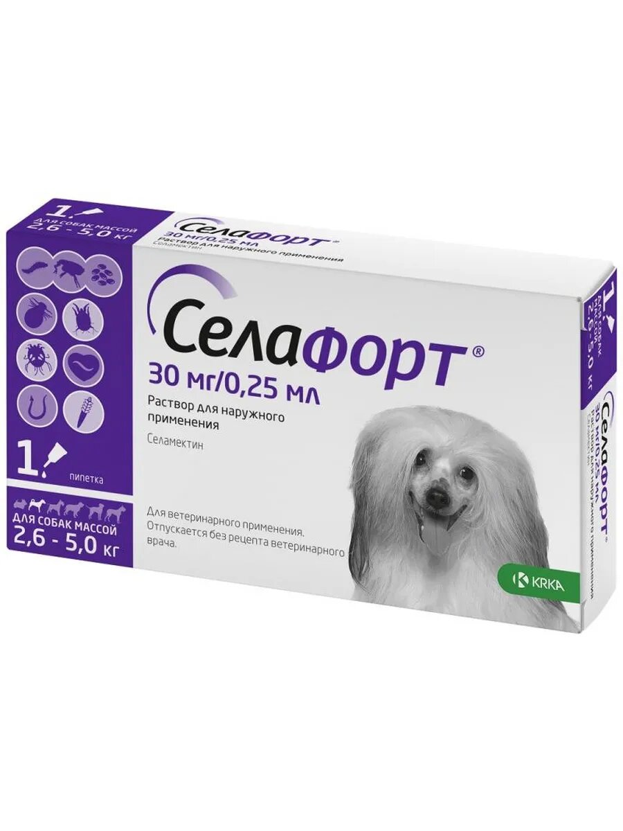 Селафорт 12% капли от блох д/собак 2,6-5 кг 0,25мл(30мг) №1