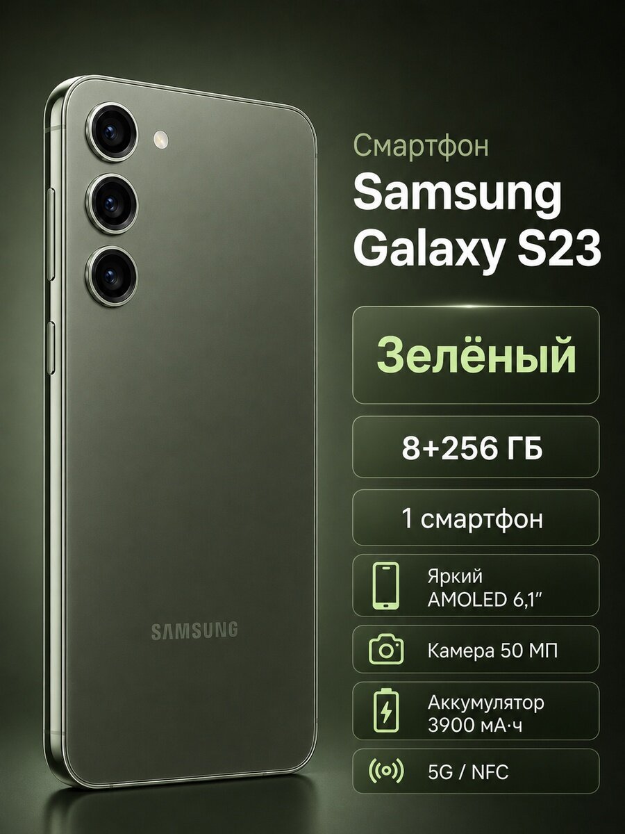 Смартфон Samsung Galaxy S23 5G 8/256 ГБ, зеленый, NFC, экран 120 Гц