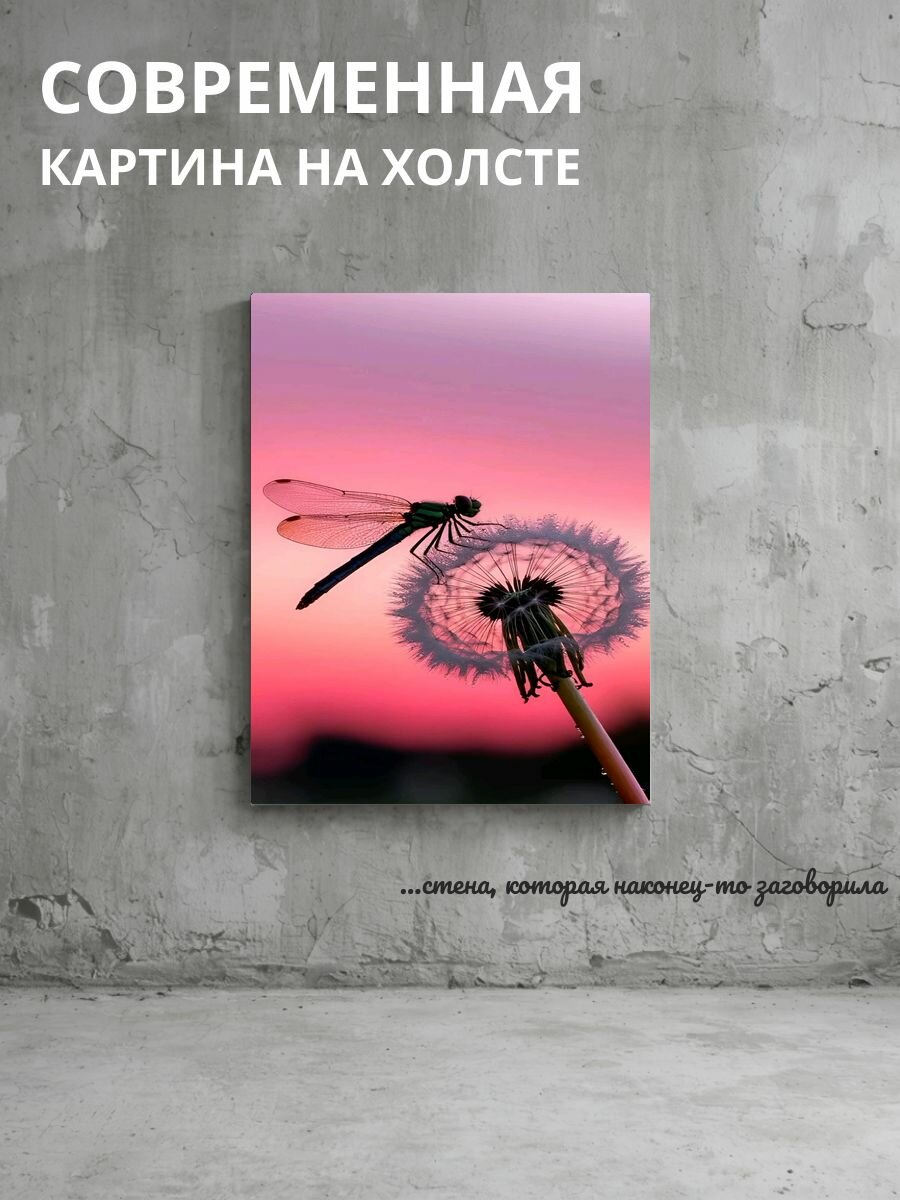 Картина на холсте Стрекоза над одуванчиком 40x60 см