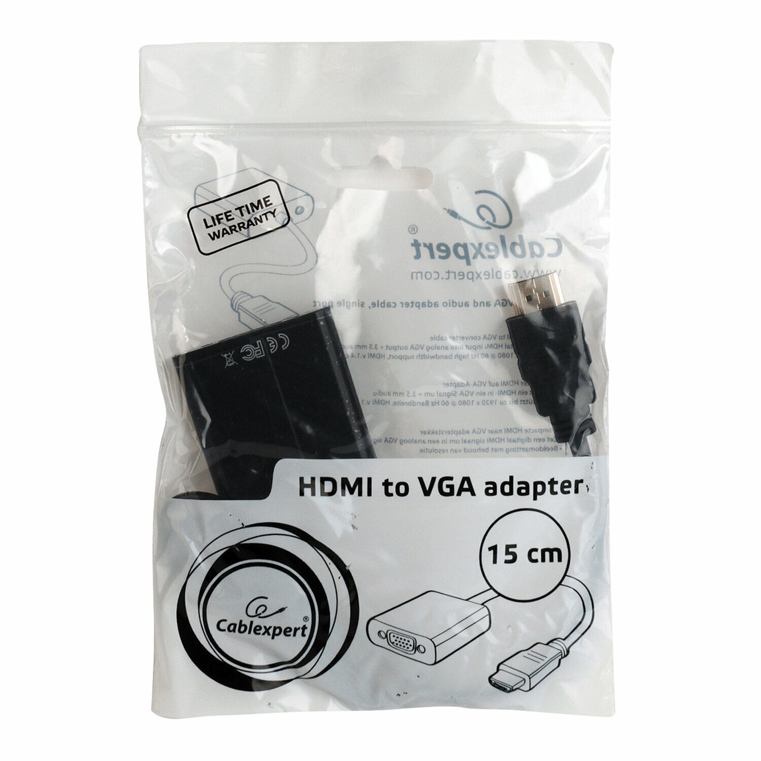 Упаковка 3 шт. Кабель-переходник HDMI-VGA, 15 см, CABLEXPERT, M-F, для передачи аналогового видео, A-HDMI-VGA-04
