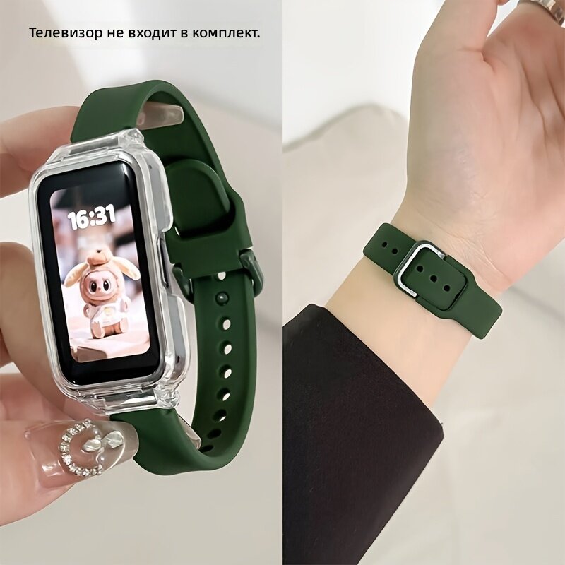 Сменный ремешок для Huawei Band 10/9/8/7/6 и Honor Band 7/6 с обратной застежкой, расширяемый ремешок для фитнес-трекеров, цвет: черно-зеленый