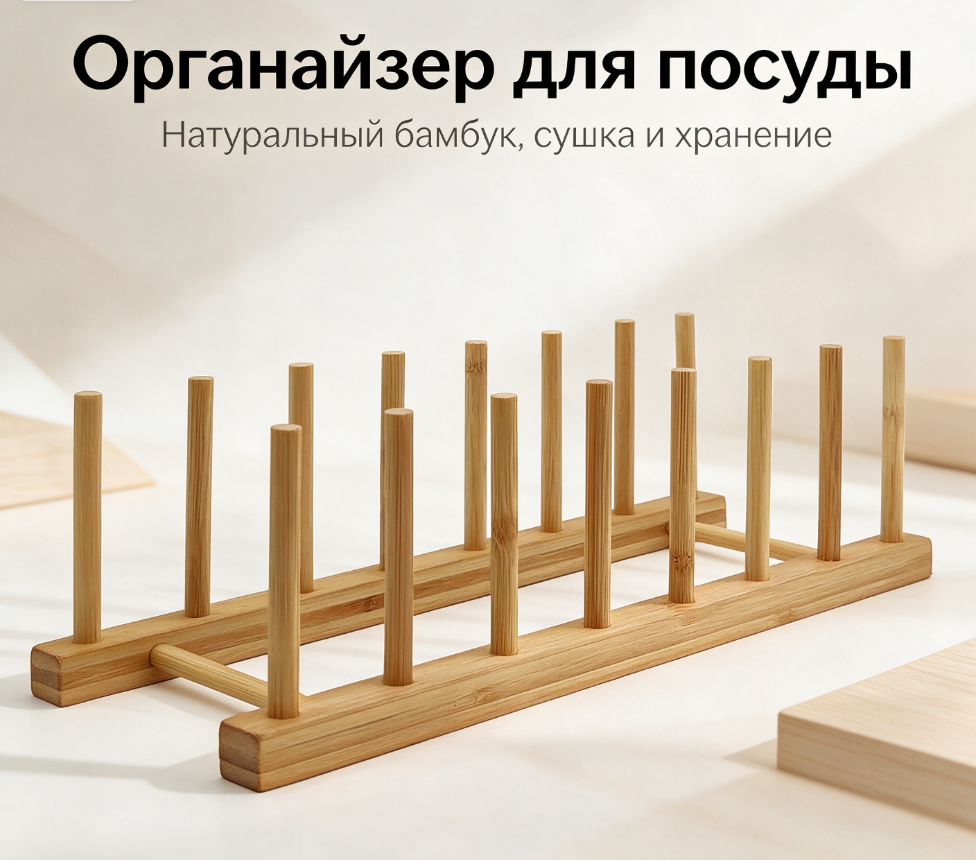 Деревянная подставка для посуды из бамбука 7 отделений, сушилка для тарелок и разделочных досок на кухню