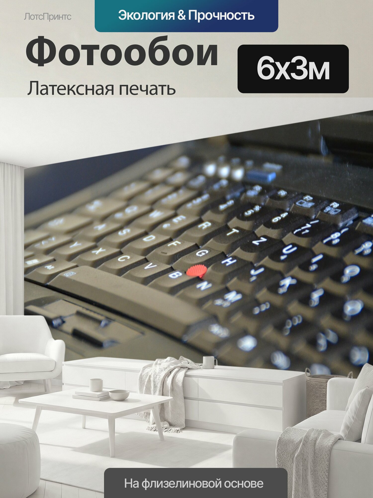 Фотообои моющиеся ударопрочные "Ноутбук, thinkpad" 600x300 см. латексная печать