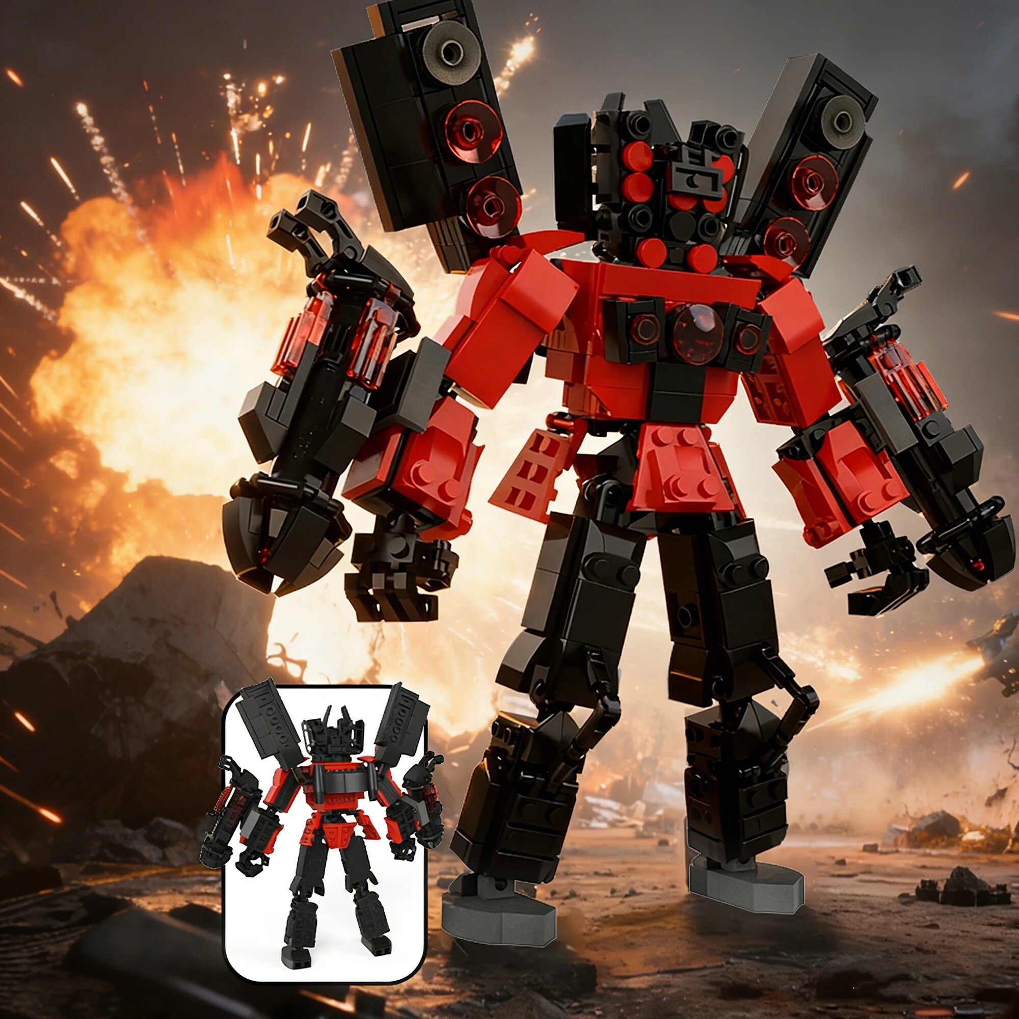 Конструктор MOC ТВ-Титан-мен, Аудио-мен, красный, G