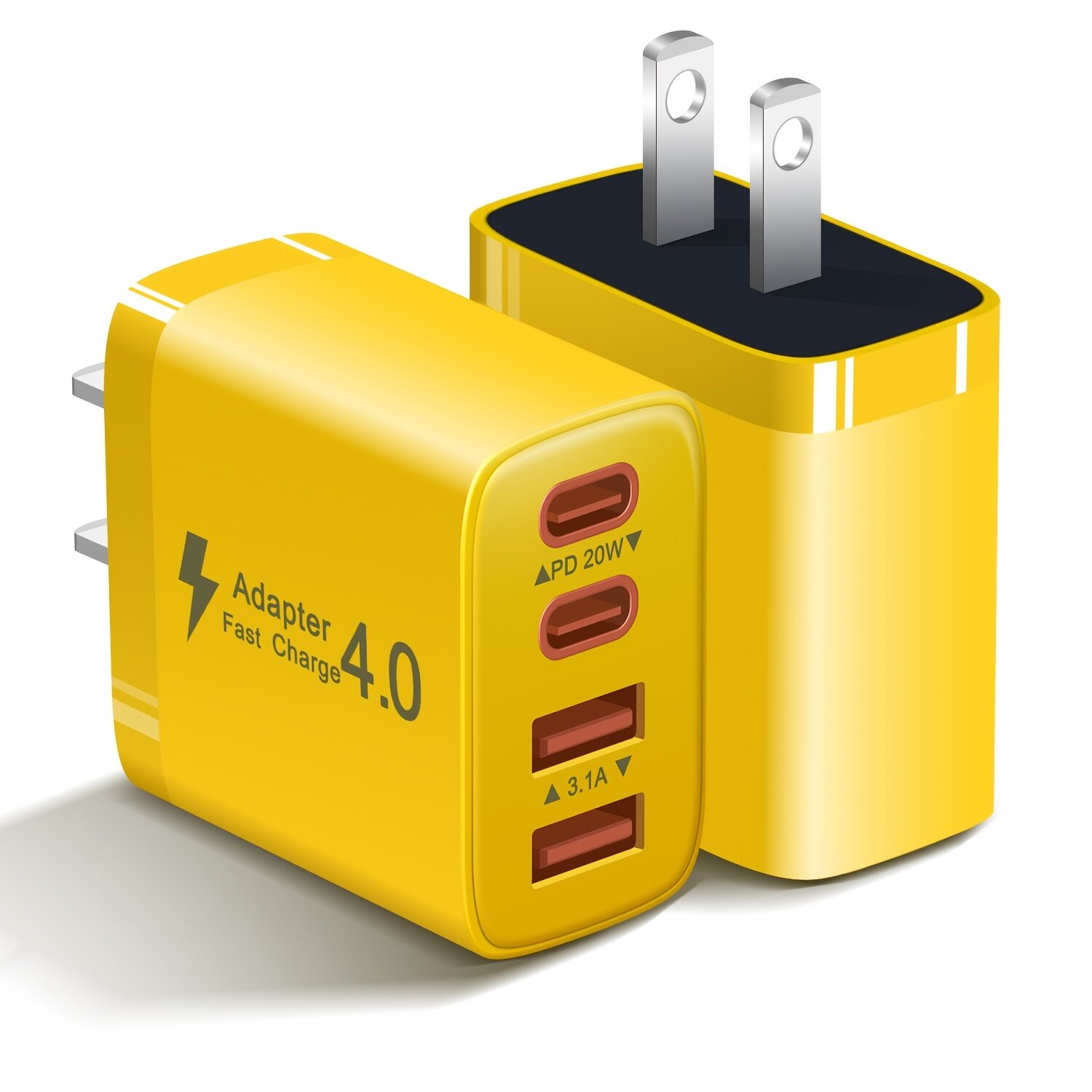 4-портовое сетевое зарядное устройство 2 USB-A + 2 USB-C, 40W, адаптер питания для iPhone 16/15/14/13, iPad, Pixel, Samsung Galaxy