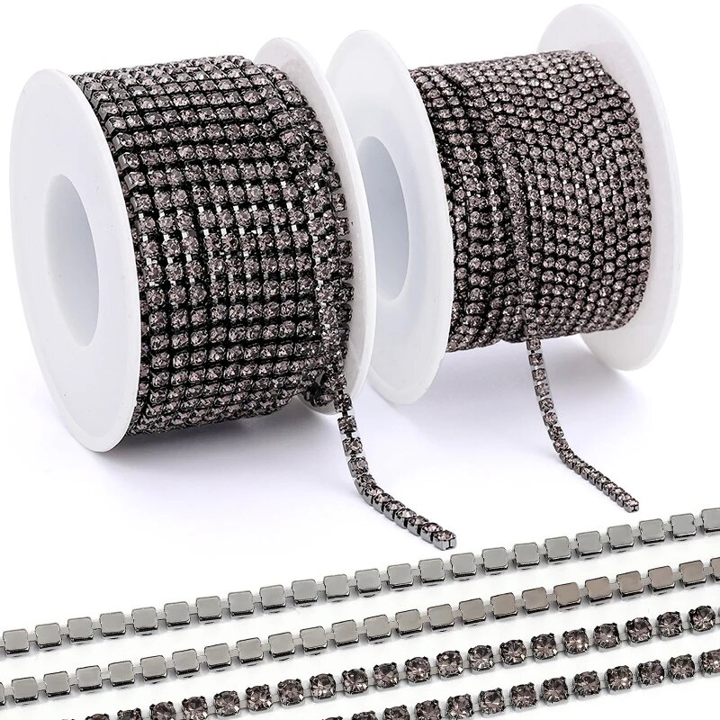 Стразы для рукоделия QIAO SS12 - 10Yards, Серый, Black Diamond