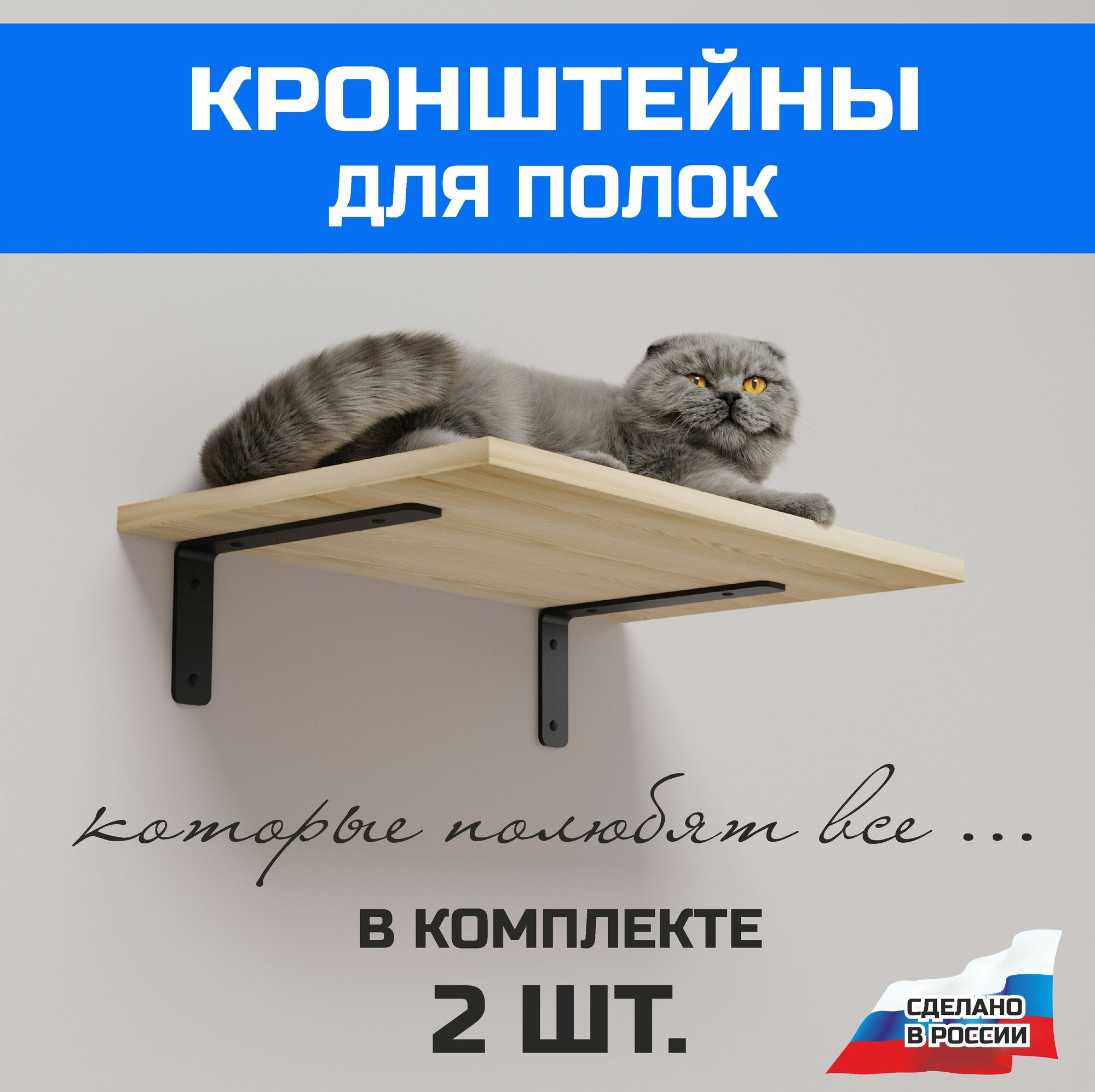 Кронштейн для полки от 20 до 30 см, комплект 2 шт, сталь 4 мм, полкодержатель металлический черный размер 200х100х30 мм пара черный цвет стальной толщина 4 мм