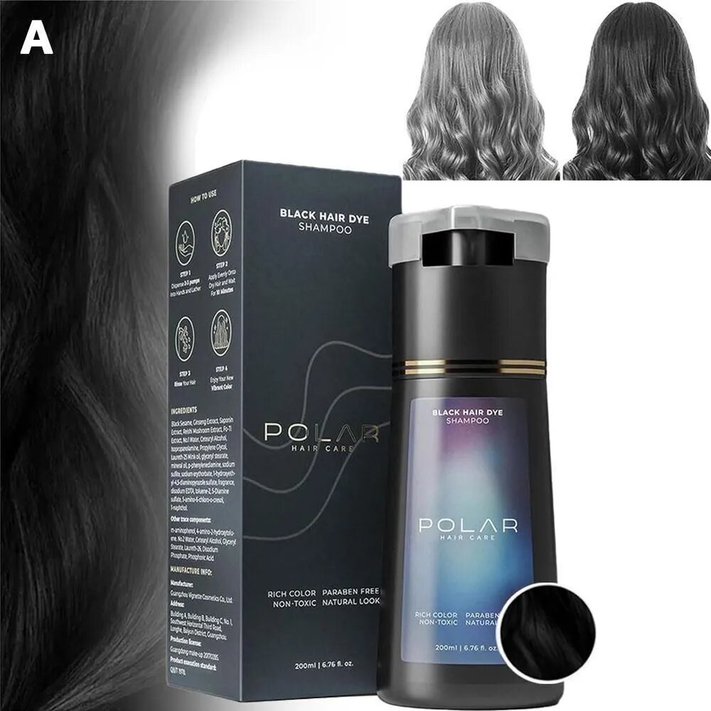 Polar Black Hair Dye Shampoo, 200 ml, Paraben Free, Non-Toxic, Natural Look