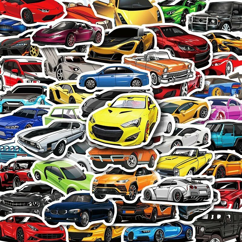 50 шт. наклеек JULYHOT с гоночными автомобилями