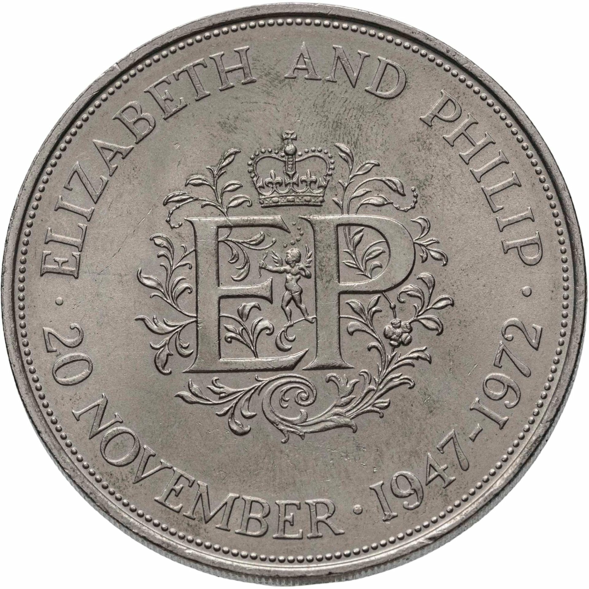 Великобритания 25 пенсов pence 1972 "Королевская серебряная свадьба", Мельхиор медь-никель, в сохранности XF-AU
