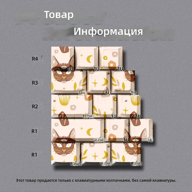 Набор колпачков для механической клавиатуры OEM профиль, 15 клавиш, PBT, сублимационная печать, дизайн "Кошка, Луна и Звезда", для самостоятельной кастомизации (только колпачки, без клавиатуры)