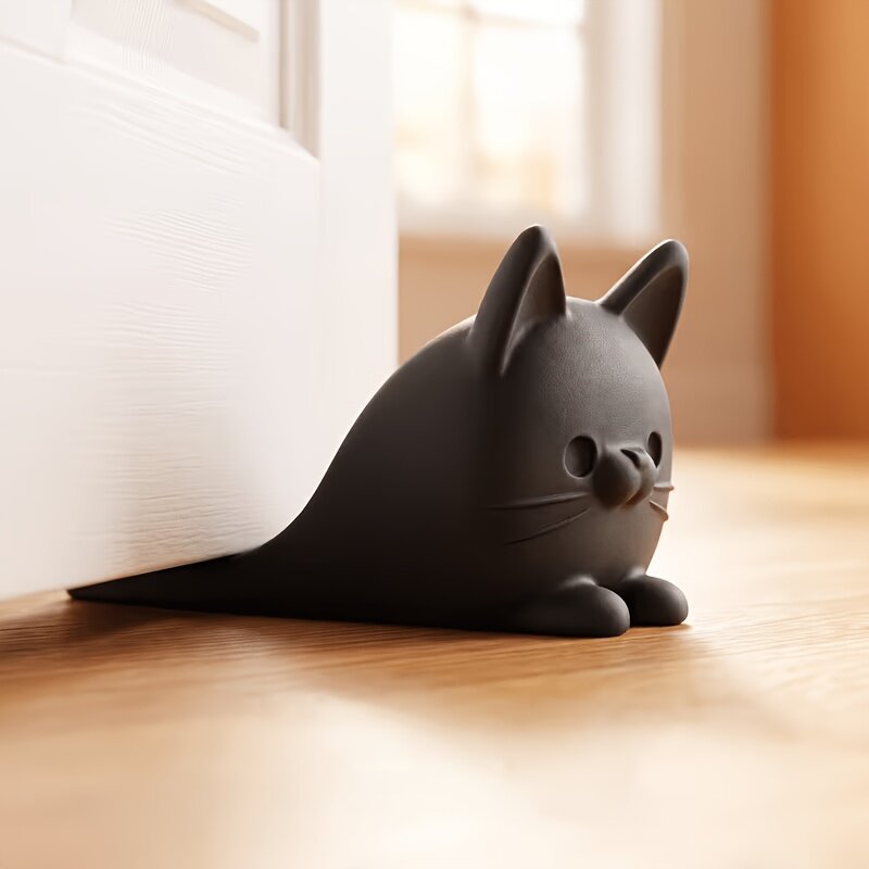 3D-печатный дверной стопор в форме кота, тяжелый, нескользящий, пластиковый клин с защитой пола, антиударный для раздвижных дверей, барьер для питомцев, черный