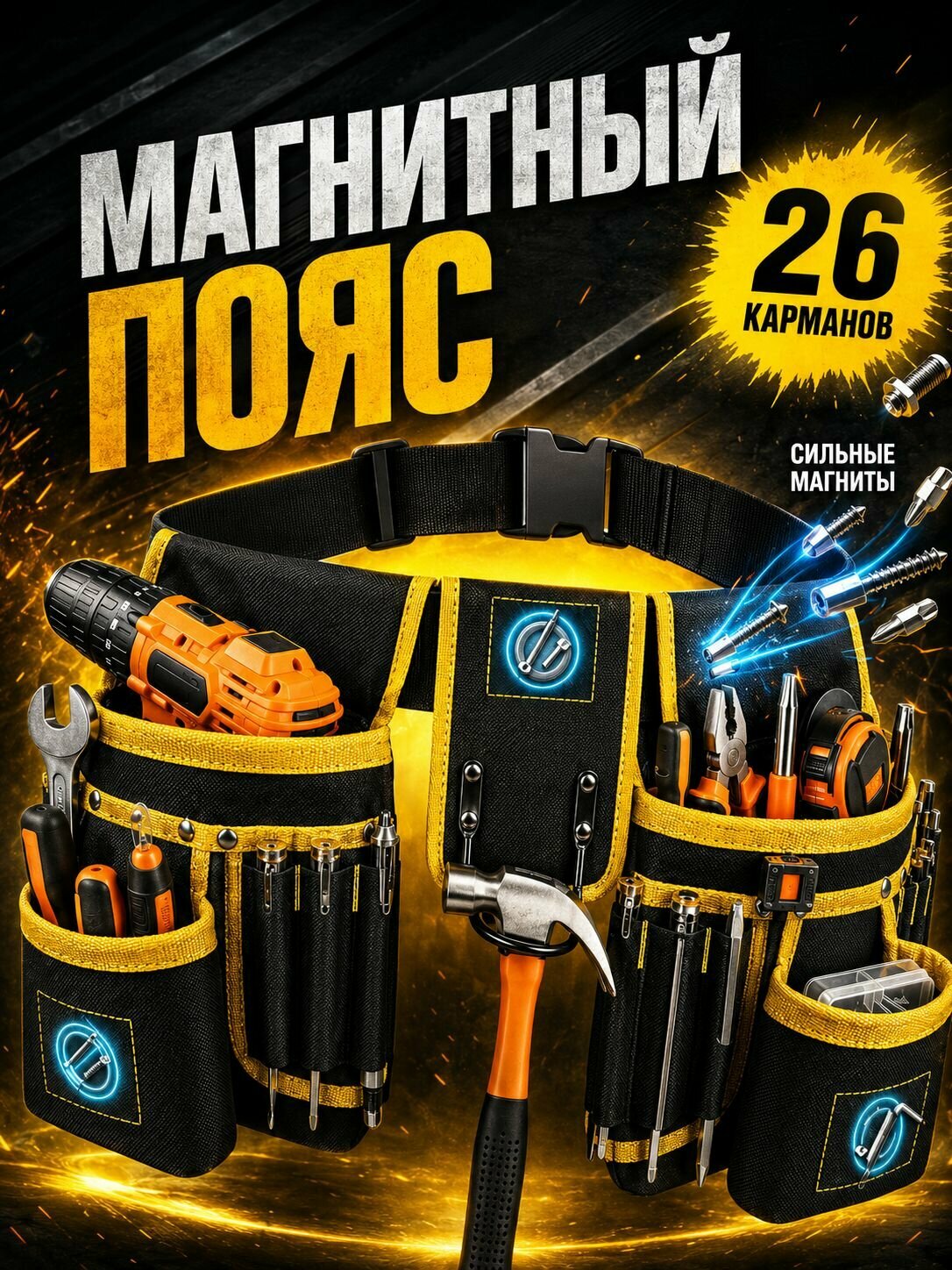 Многофункциональный поясной органайзер для инструментов, 26 отделений, усиленный ремень, универсальный поясная сумка 26 отделений рабочий пояс