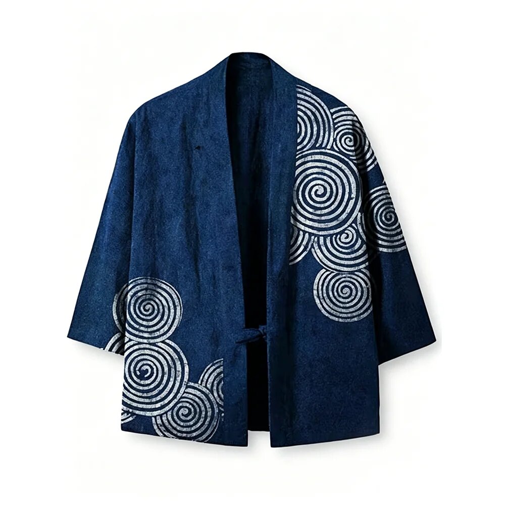 Wearyourface Хаори-кимоно кардиган из хлопка с принтом вишни/волн