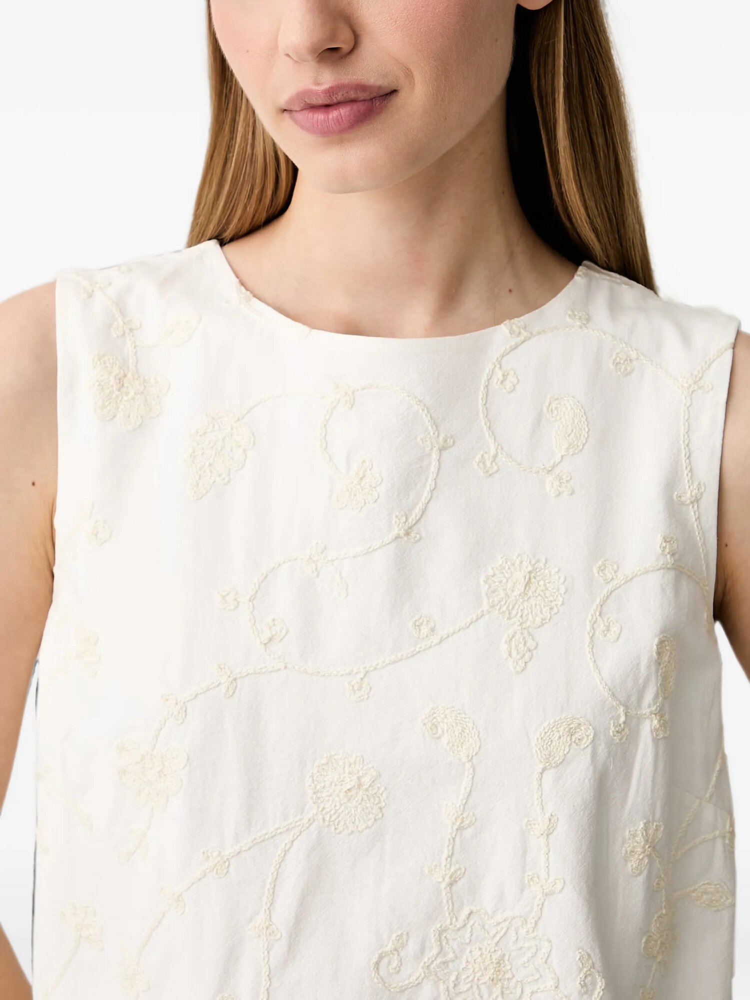Топ Pedro del Hierro Embroidered fringed top, размер 46, бежевый/белый — фото 1