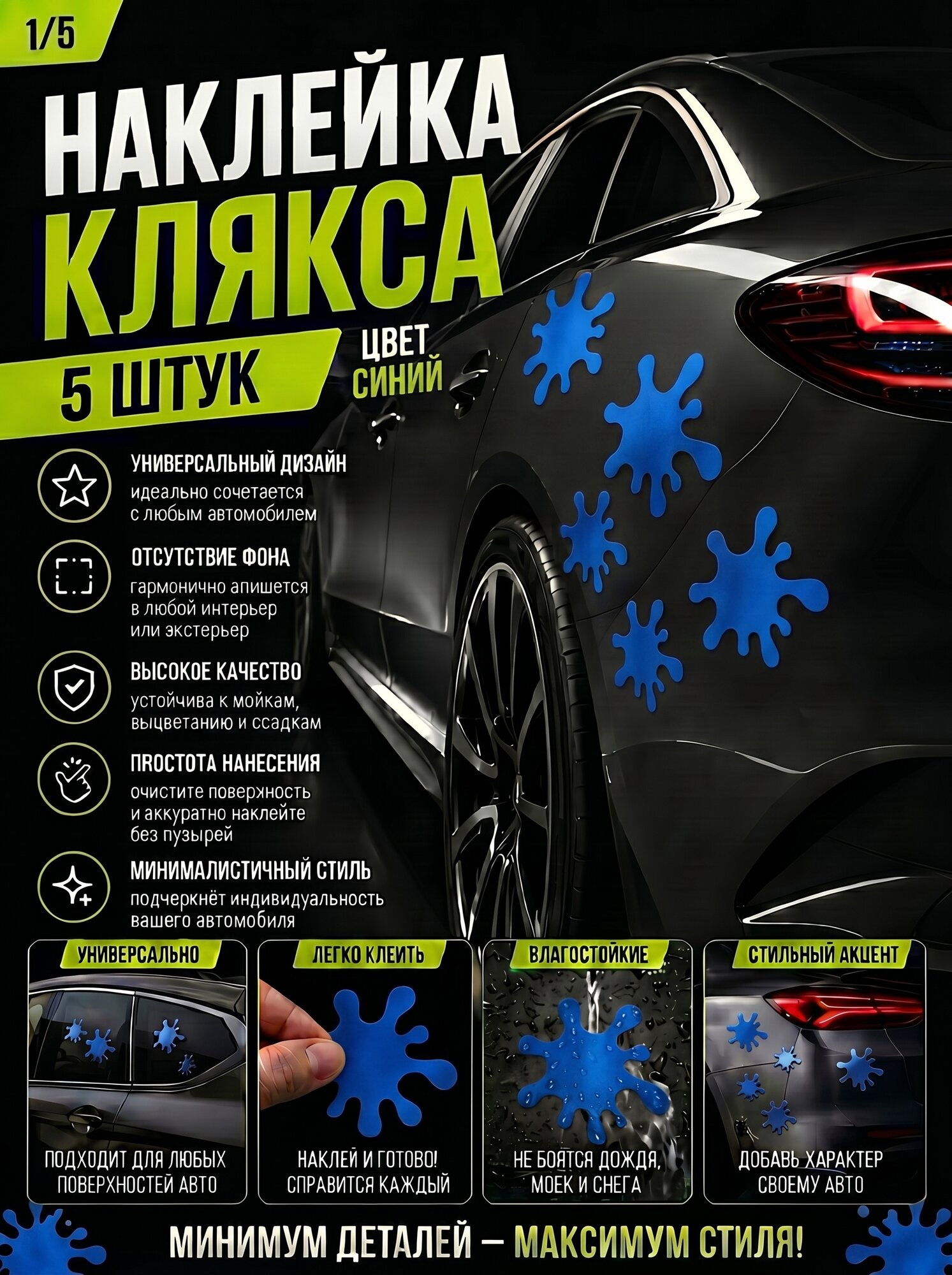 Наклейка клякса на авто синий