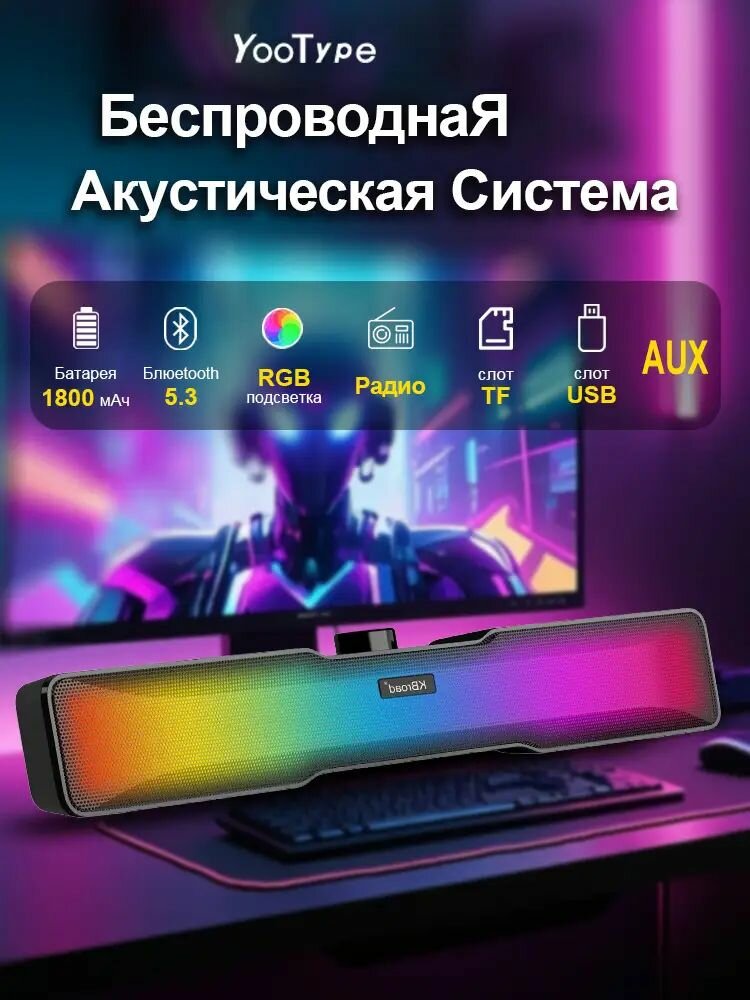 Колонка блютуз беспроводная громкая 40Вт, портативная колонка с радио для компьютера и дома-yw
