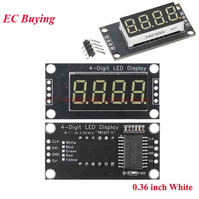 Модуль светодиодного дисплея TM1637 для Arduino, 4-разрядный, красный, синий, 2pcs, 0.36 inch White