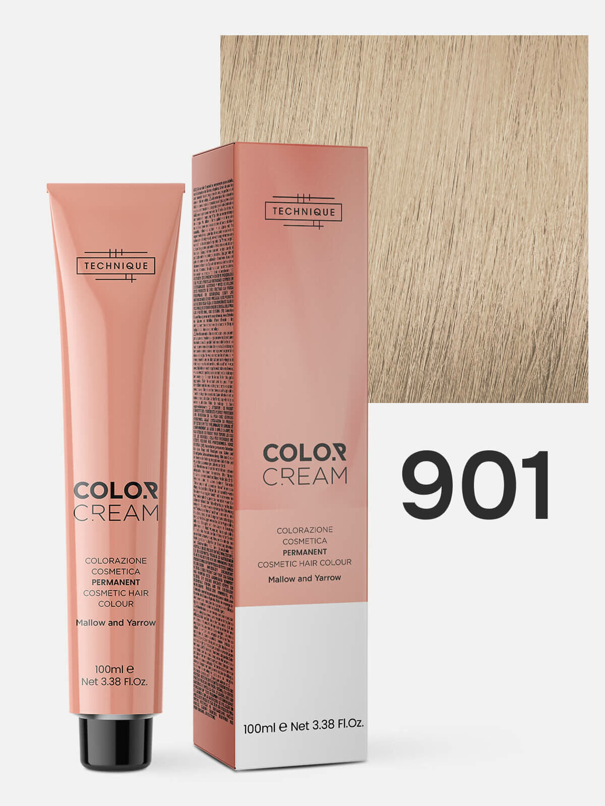 Крем - краска для осветления волос профессиональная Technique Color Cream Permanent Cosmetic Hair Colour 901 Суперосветляющий блонд Пепельный, 100 мл