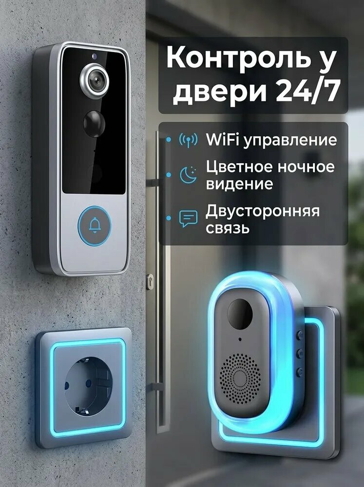 Умный двусторонний доступЗвонок дверной，Визуальный мониторинг внутренней связи в режиме реального времени