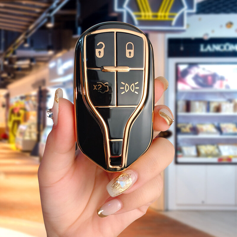 Чехол для ключа Maserati с черным чехлом, диамантовой кольцом и номерным знаком для Ghibli Levante MC20