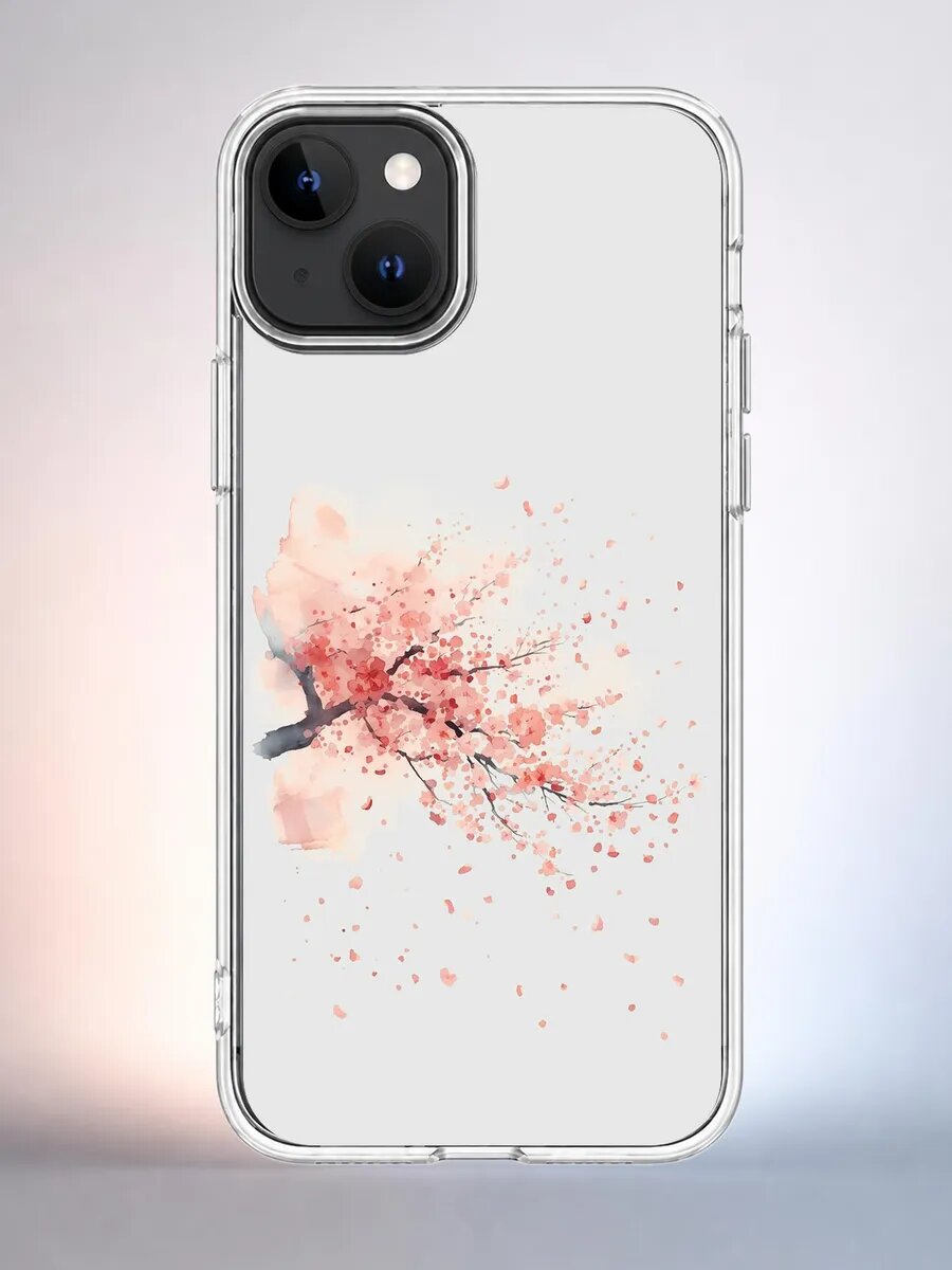 Чехол iPhone 14 абстрактная сакура силиконовый прозрачный
