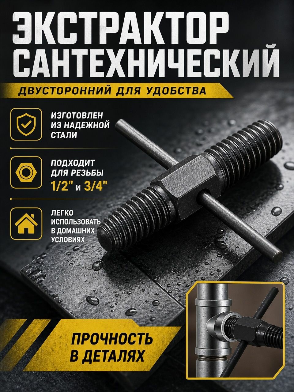 Экстрактор винтовой шнековый двусторонний сантехнический для выкручивания, извлечения сломанных резьб, гаек, кранов, труб удаление поврежденного крепежа демонтаж трубопроводной арматуры вывинчивание вентилей