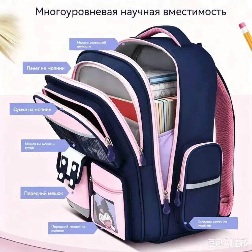 Рюкзак для девочек "Kuromi Sapphire" синий/розовый, 38x29x18 см, для 1-2 классов — фото 1