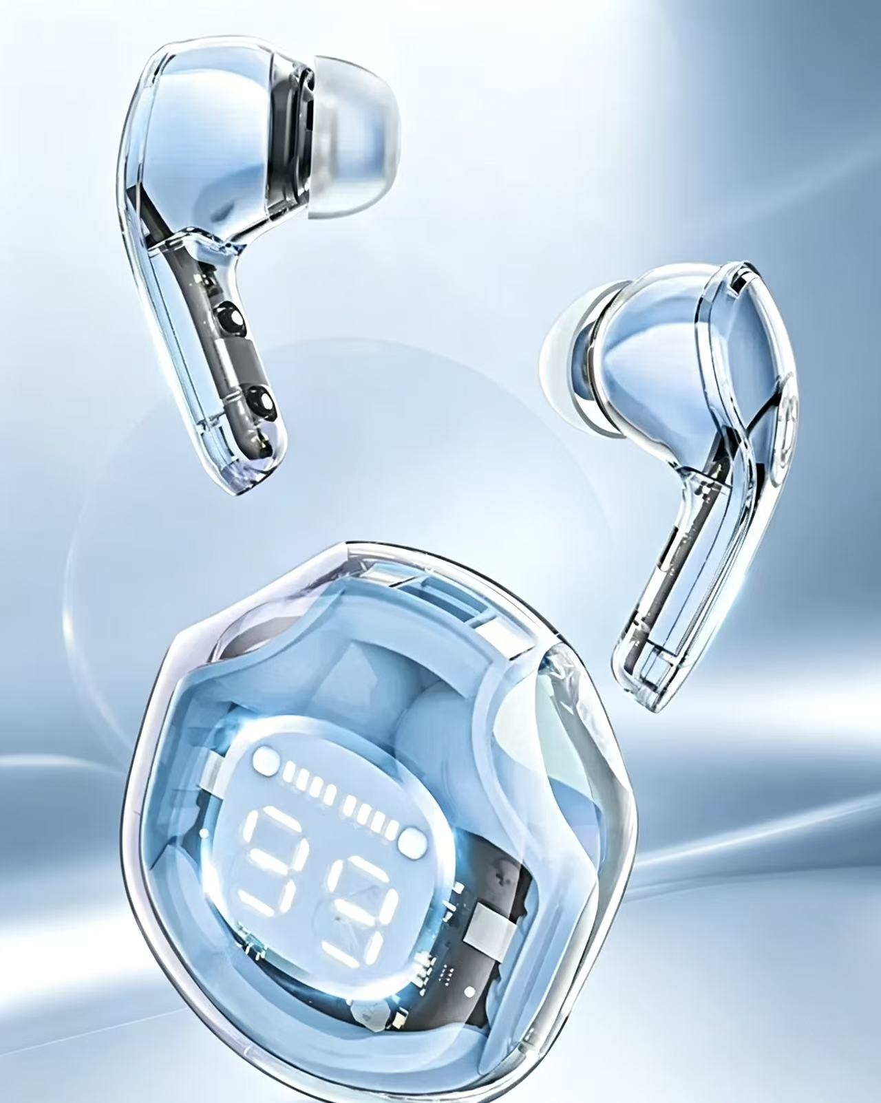 Беспроводные наушники TWS T8 ACEFAST CRYSTAL, Cенсорные Bluetooth наушники для смартфона, Подсветка, Голубой
