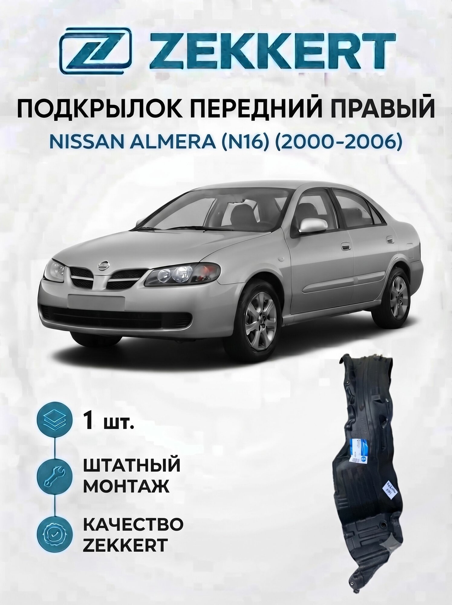 Подкрылок (локер) передний правый ZEKKERT для Nissan Almera (N16) 2000-2006г