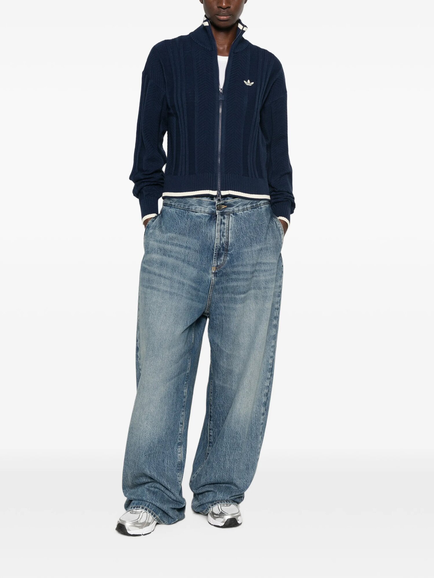 Свитер adidas Herringbone-knit zip-up sweater, размер 4 UK, , blue — фото 1