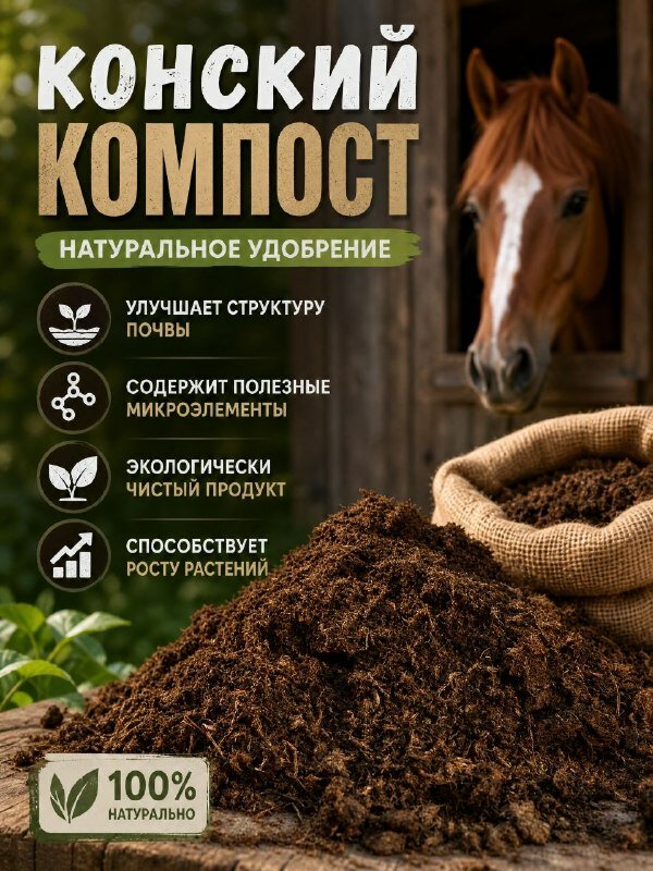 Универсальное органическое удобрение конский компост 5 кг (10 л )