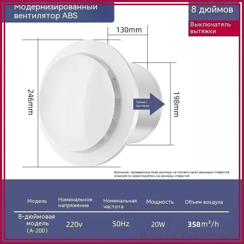 Вытяжной вентилятор с дистанционным управлением, канальный вентилятор диаметром 200 мм