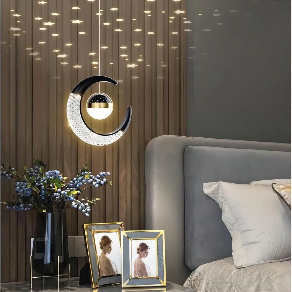 Люстра LED, 10 Вт, "Звезды и Луна", 15 кв. м, 3000К, 220В, черный/прозрачный/золотой — фото 1