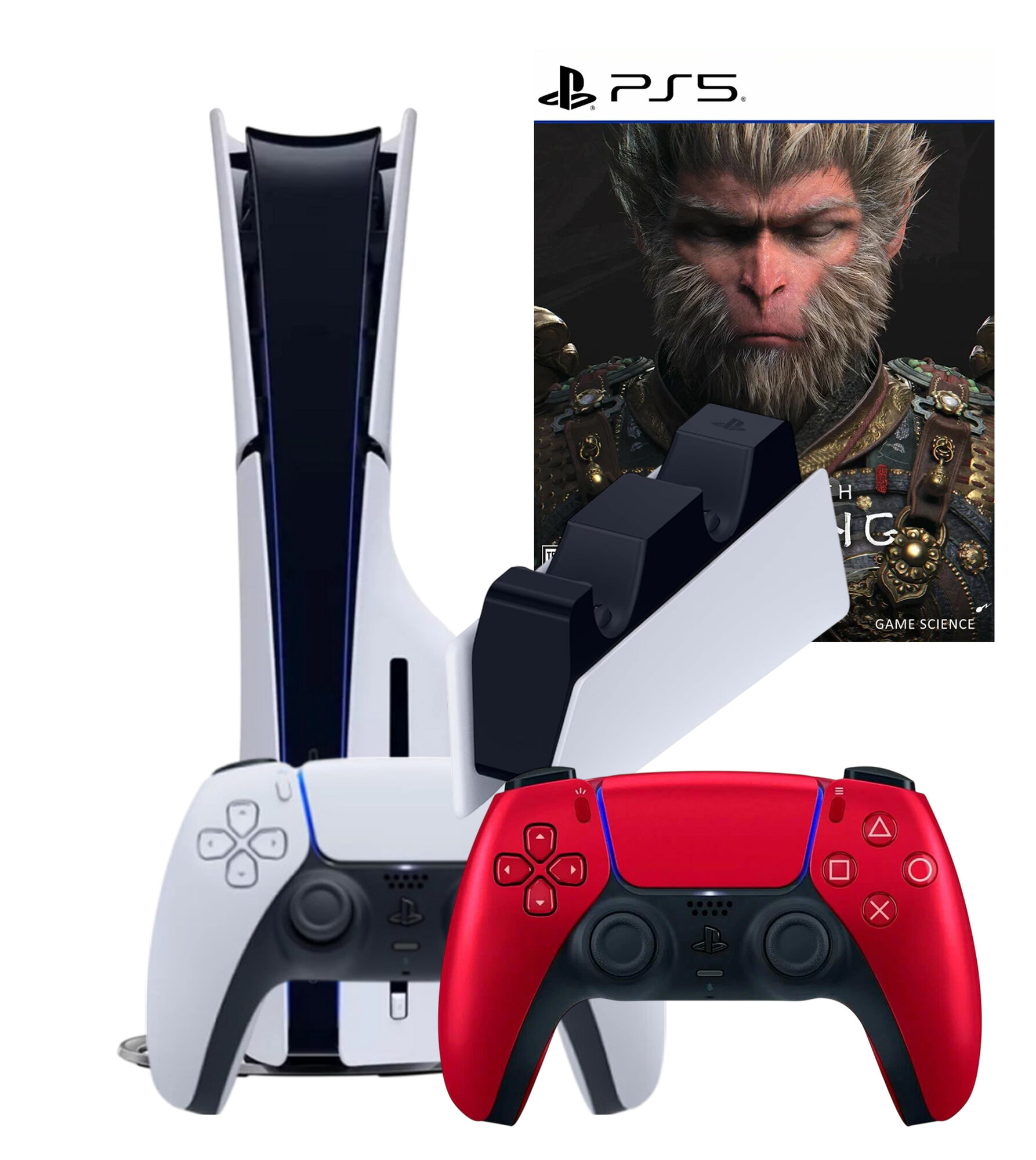 Игровая приставка PlayStation 5 Slim + 2й геймпад вулканический красный + игра Wukong + станция зарядки