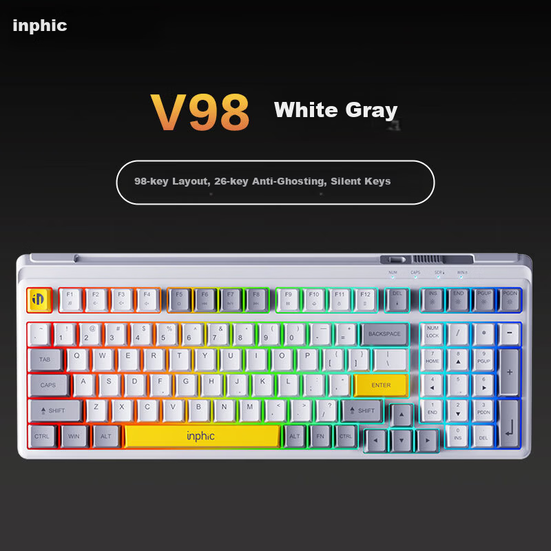 INPHIC V98 Проводная игровая клавиатура с механическим чувством 98 клавиш RGB-подсветка анти-гостинг тихая белая Цвет и