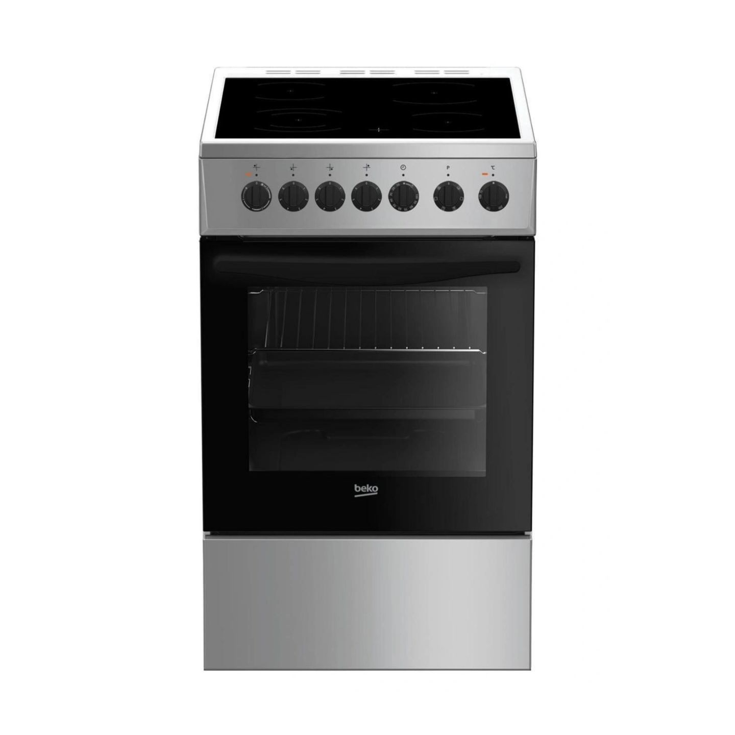 Электрическая плита Beko FFSE 57114 GS, 4 конфорки, стеклокерамика, духовка 55 л, таймер, ящик для посуды, серебристый
