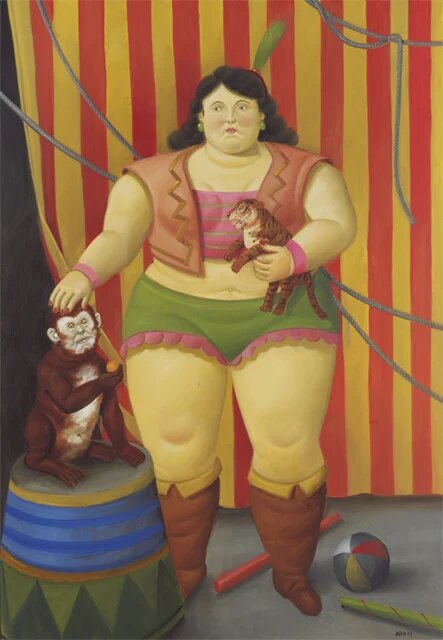 Картина Фернандо Ботеро, цирк, 20x30см, армейский зеленый