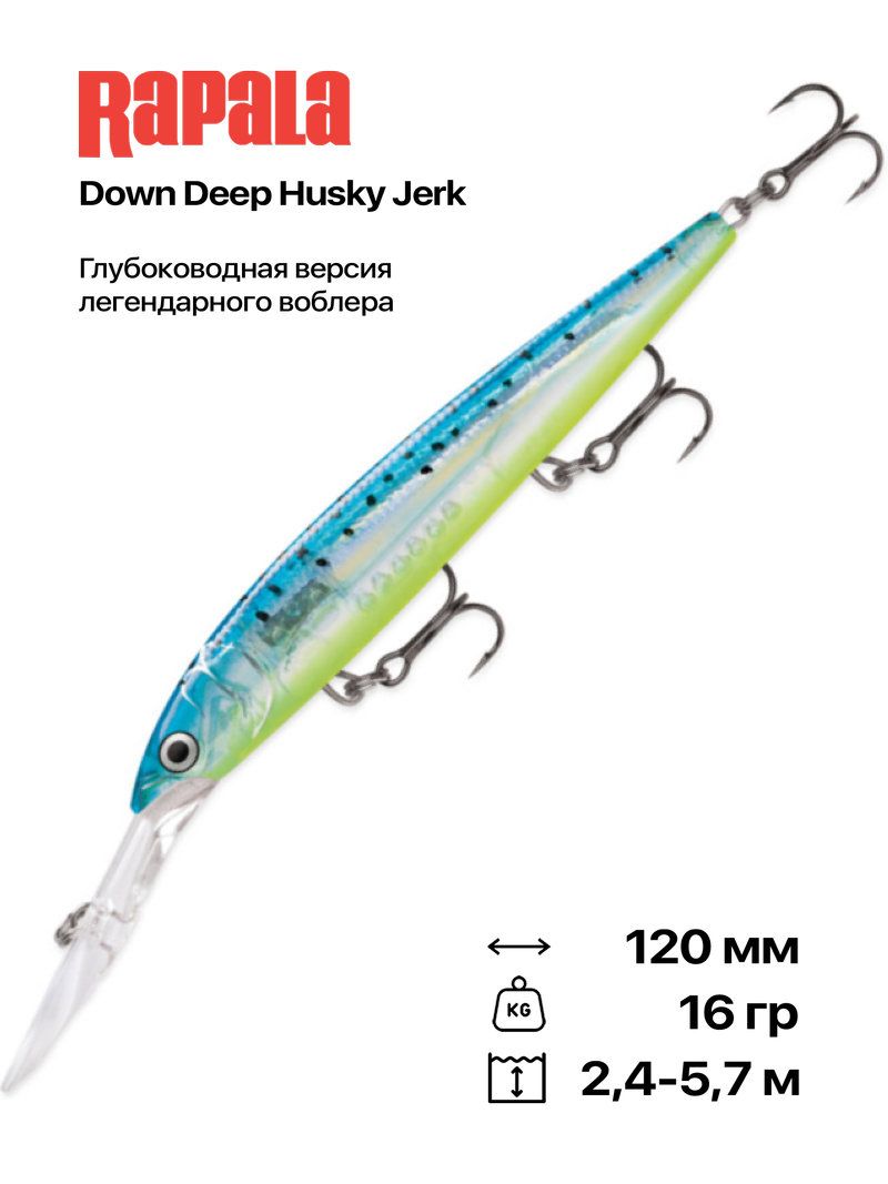 Воблер Rapala Down Deep Husky Jerk, 120 мм, 15 гр, 2,4-5,7 м, #GBM