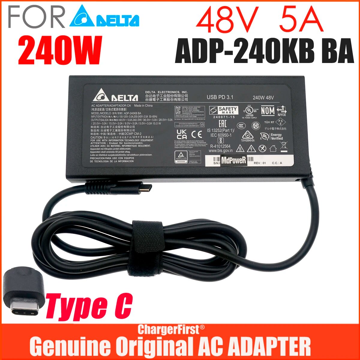 Адаптер питания ChargerFirst ADP-240KB BA 240W USB-C для NVIDIA DGX Spark KTL Framework 16 EU