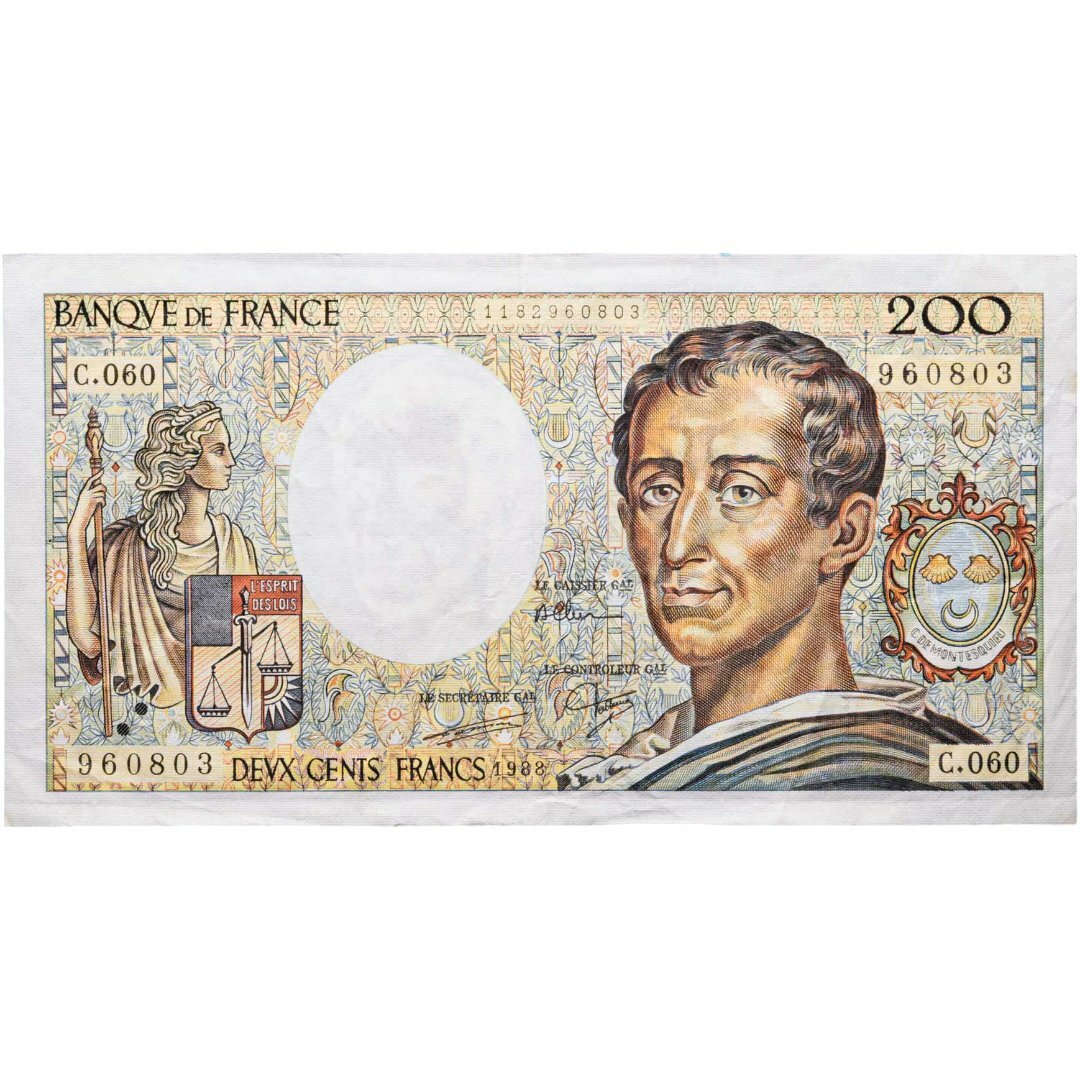 Франция 200 франков 1988 год Montesquieu, барон де Монтескьё Pick 155