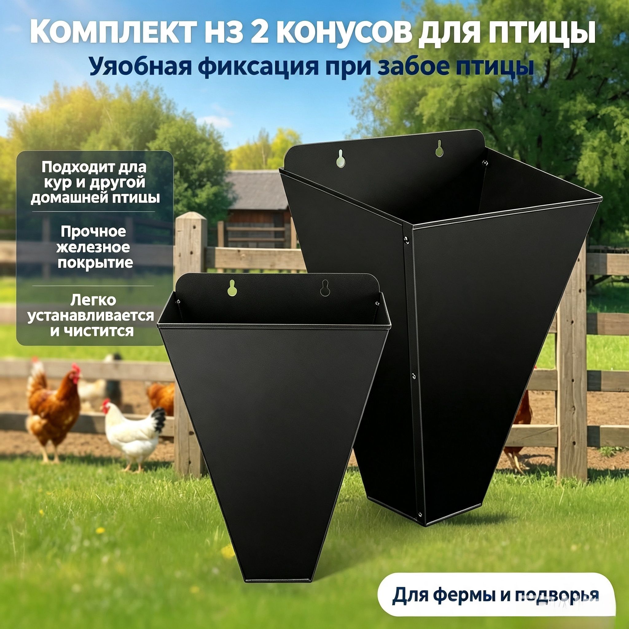 Конус для забоя птицы металлический 2 шт (большой+маленький), фиксатор для кур, уток и гусей с антикоррозийным